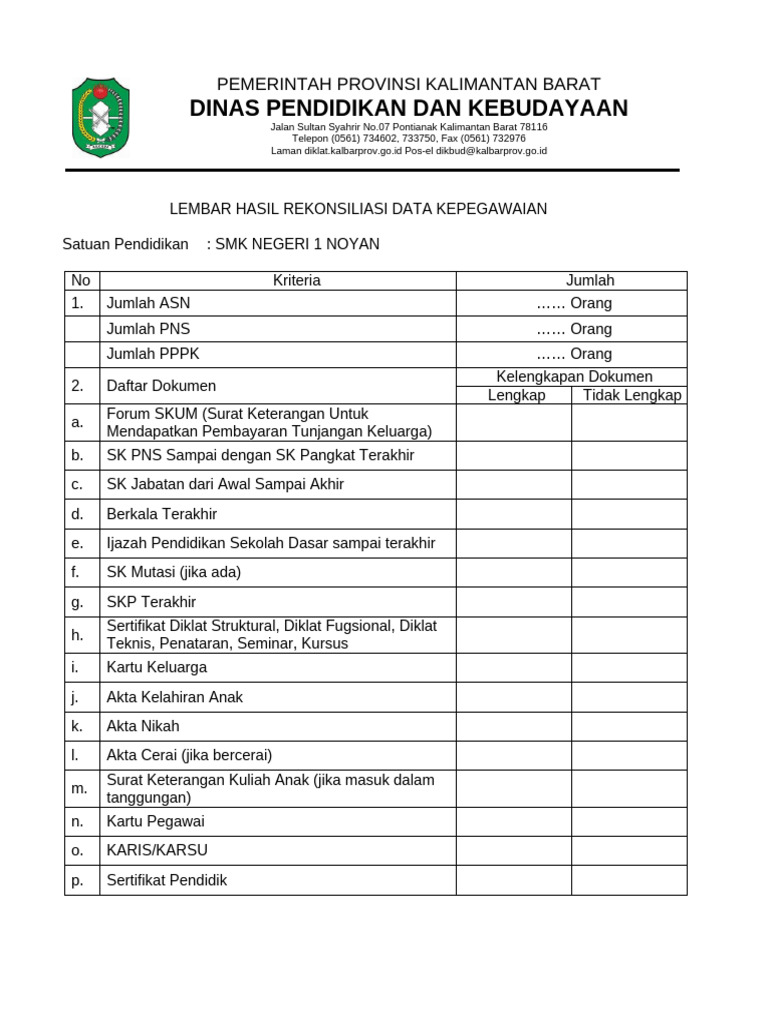 Lembar Hasil Rekonsiliasi Data Kepegawaian | PDF