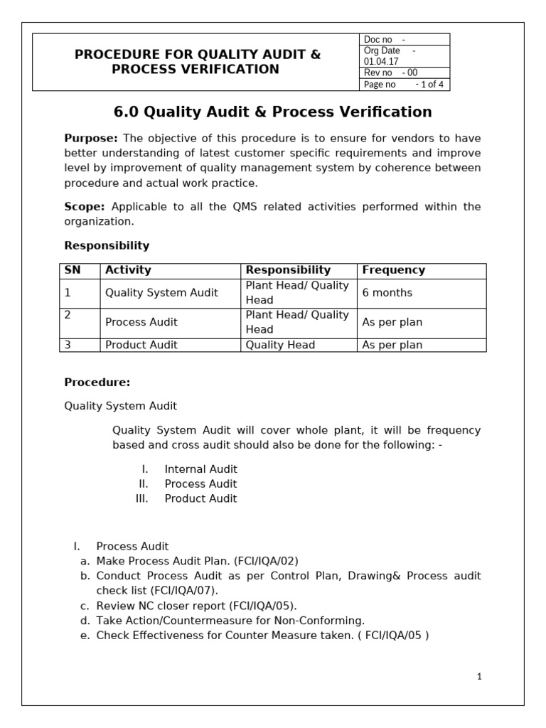 Quality Audit & Process Verification | PDF | Audit | Verification And Validation