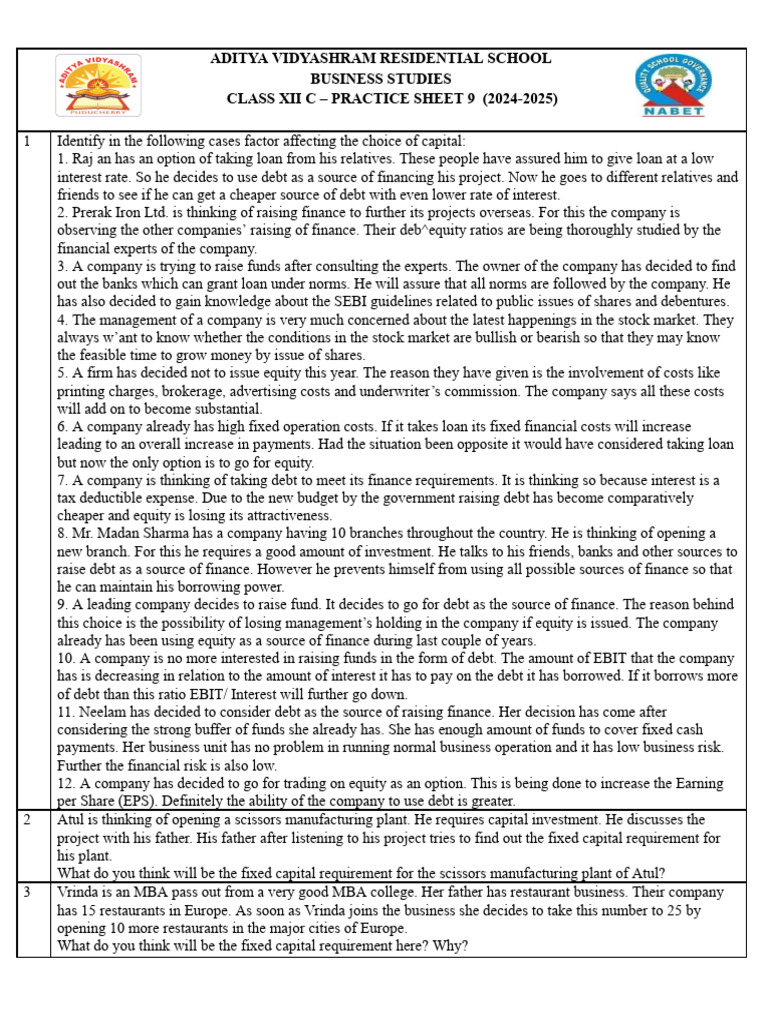 Practice Sheet 9 | PDF | Dividend | Debt