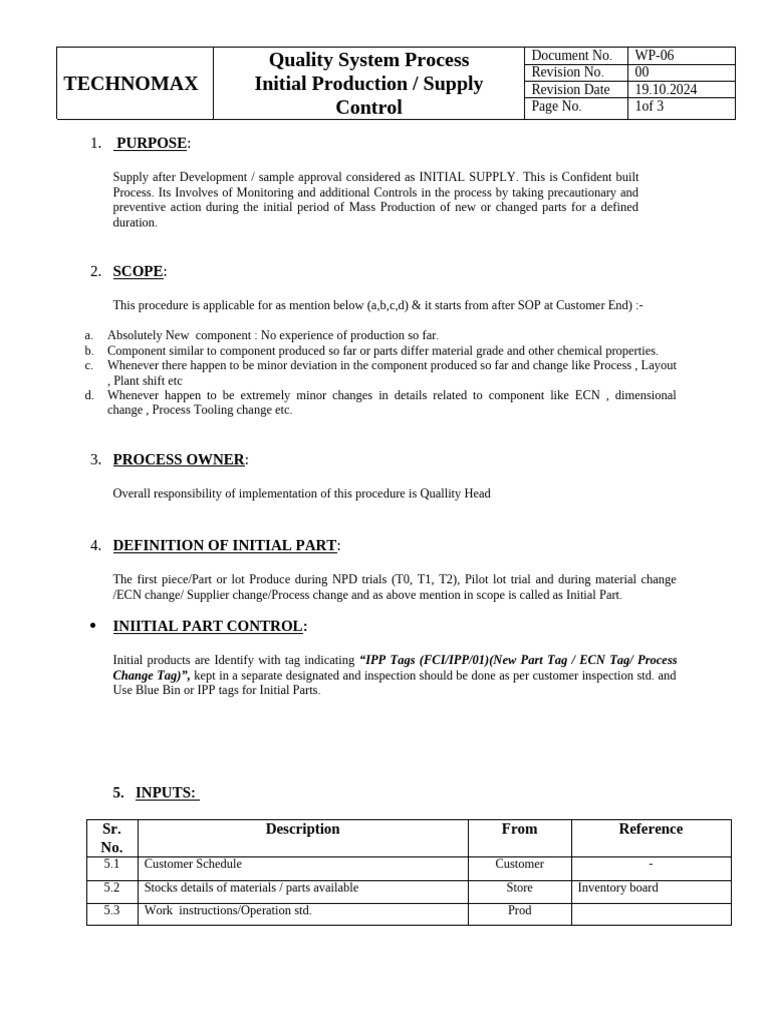 WP-06 Initial Supply Control | PDF | Computers