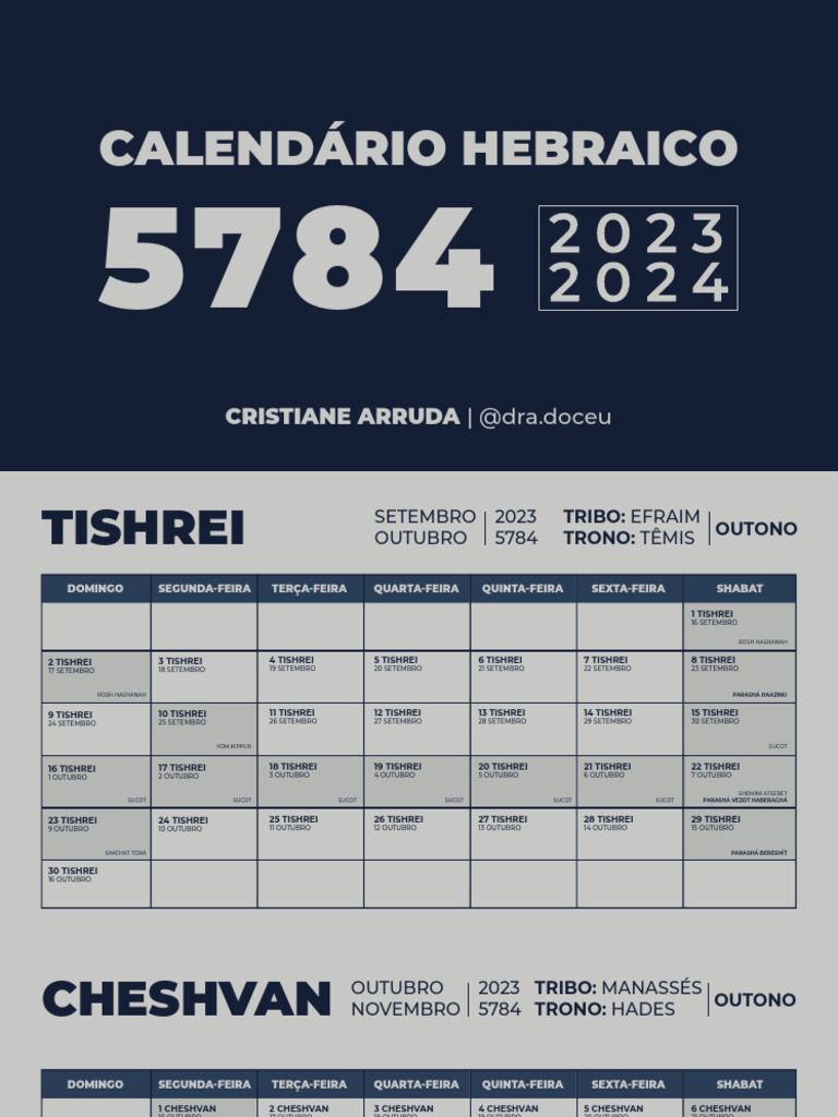 Calendário Hebraico 5784 | PDF | Calendário hebraico | Calendários ...