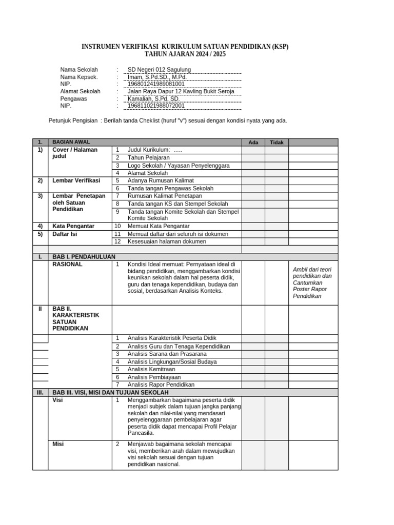Instrumen Verifikasi Dokumen I KSP Edit 1 | PDF