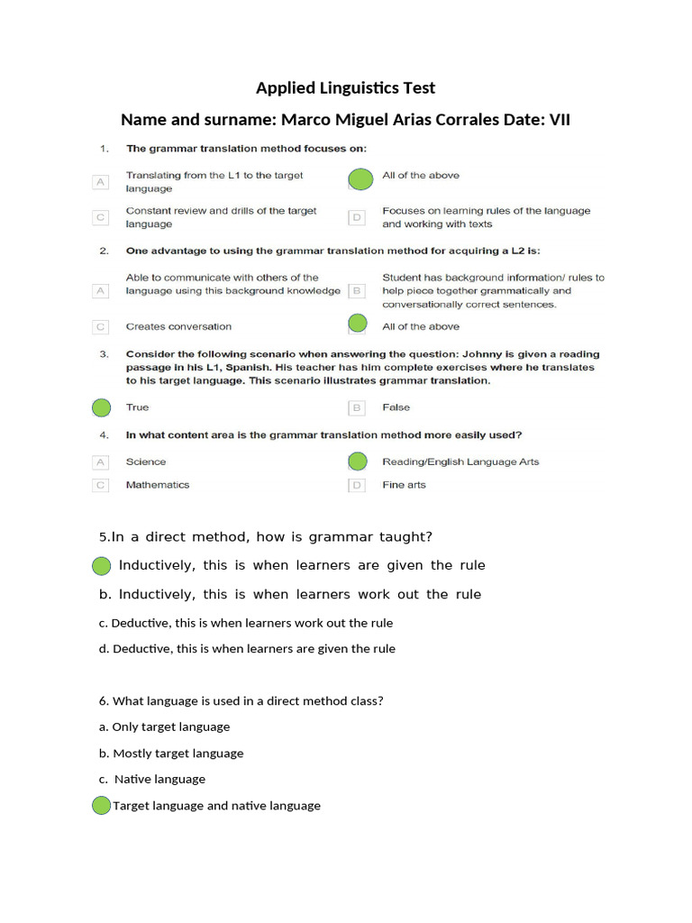 Applied Linguistics Test MARCO | PDF