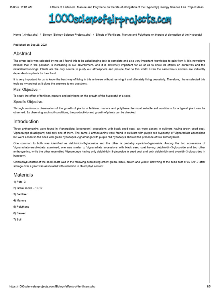 Effects of Fertilisers, Manure and Polythene On Therate of Elongation ...