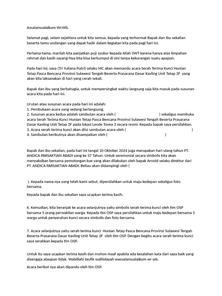 Teks MC Kegiatan Serah Terima Lende Tovea 3 | PDF | Ilmu Sosial ...