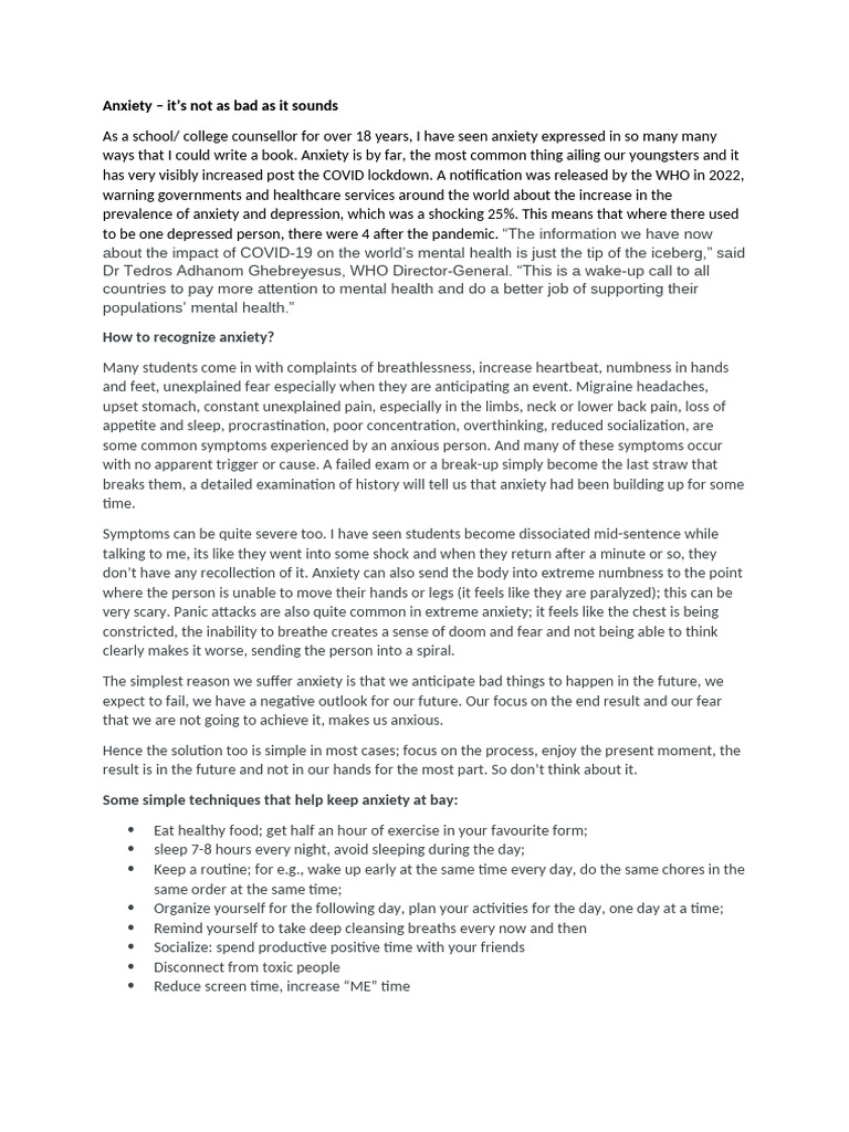 Anxiety (Newsletter) - Sainaba | PDF | Anxiety | Mental Health