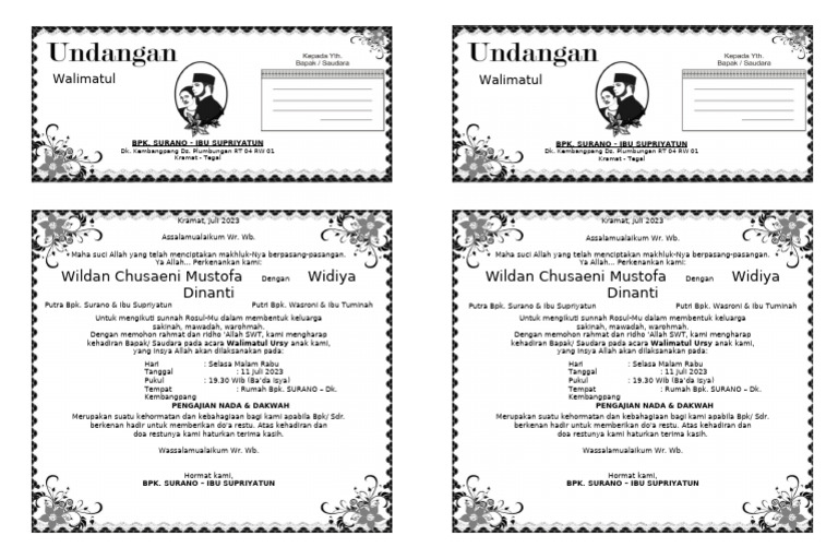 Undangan Walimatul Ursy 1 Lembar Jadi 2 Yang Bisa Di Edit Format Word ...