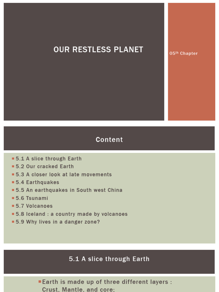 5th Chapter - Our Restless Lanet | PDF | Plate Tectonics | Volcano