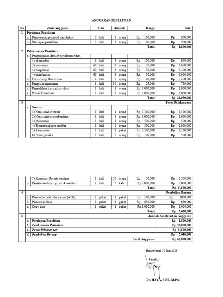 RAB Proposal Penelitian 2023 | PDF