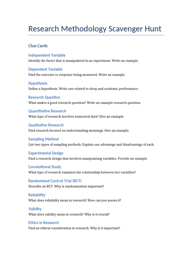 Research Methodology Scavenger Hunt | PDF