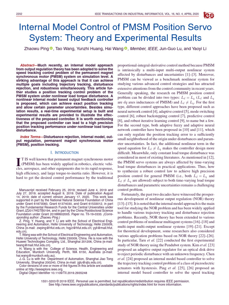 Internal Model Control of PMSM Position Servo System Theory and ... Internal Model Control of PMSM Position Servo System Theory and ...