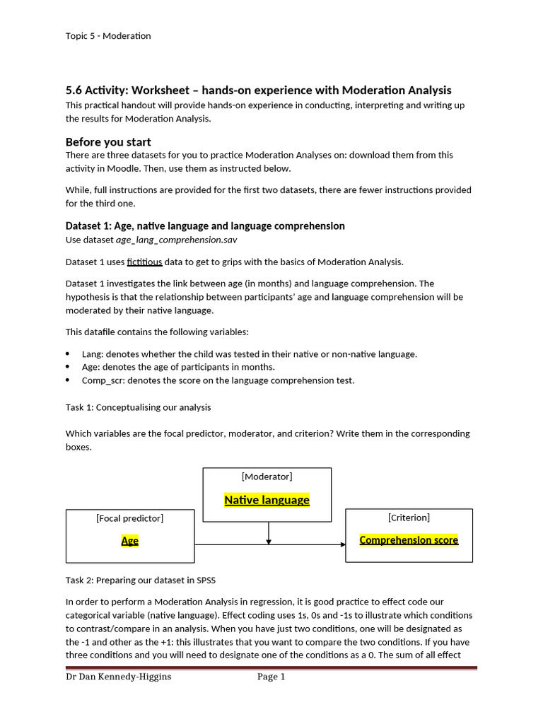 Hands On Experience Moderation Analysis Answers | PDF | Dependent And Independent Variables ...