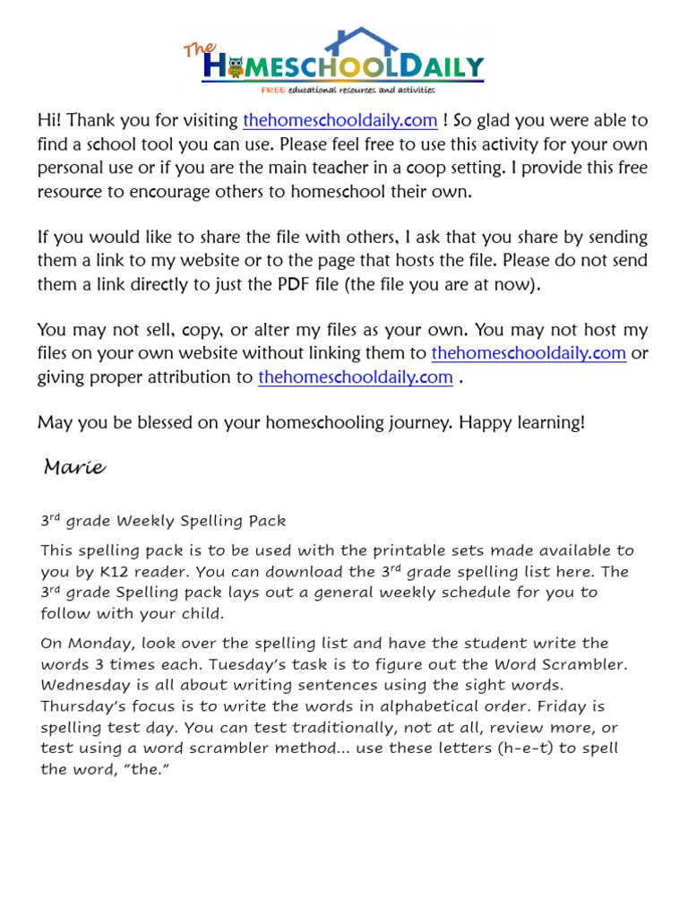 3rd Grade Spelling Tasks Pack | PDF