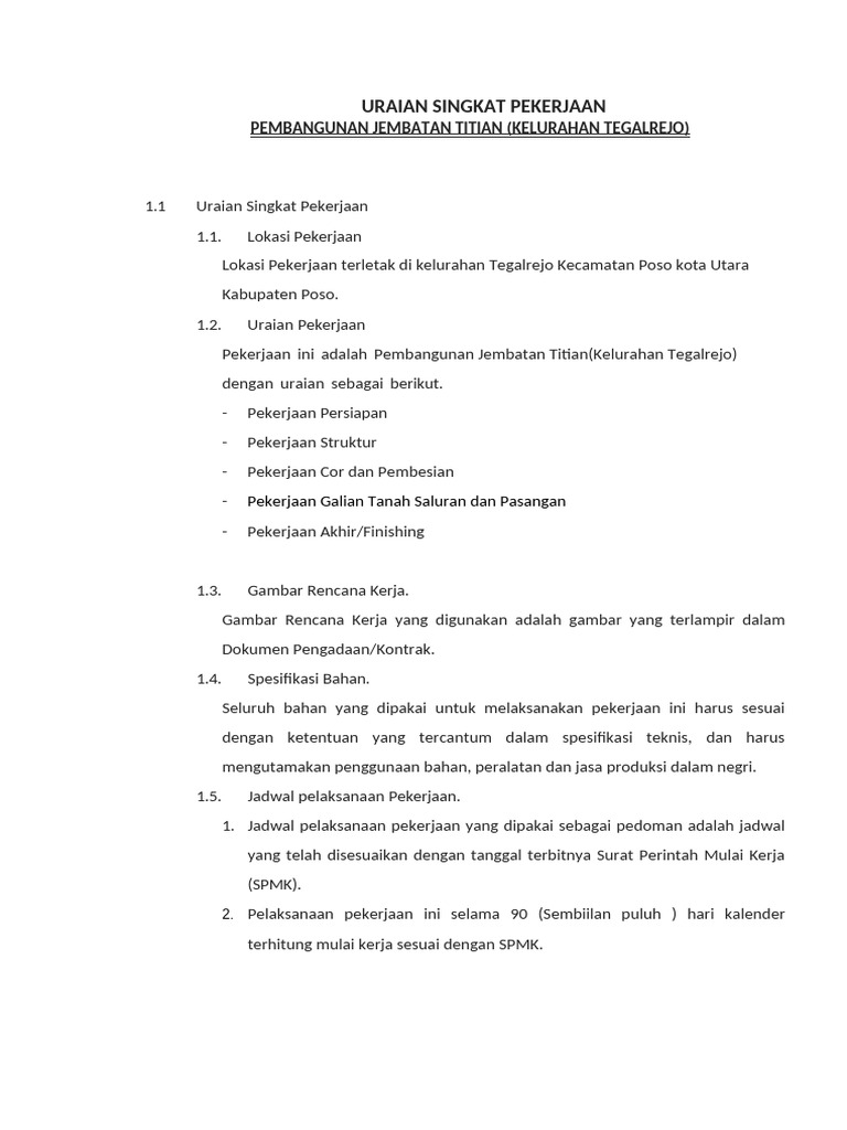 Contoh Uraian Singkat Pekerjaan | PDF