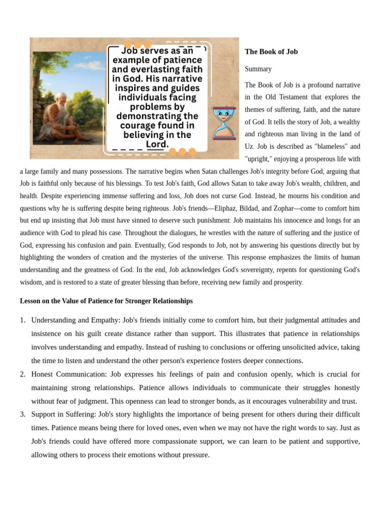 Job's Life and Its Lesson | PDF | Book Of Job | Patience