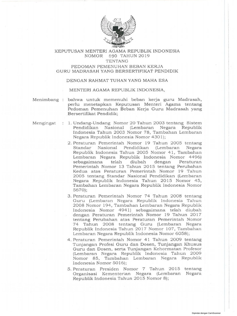 KMA 890-Pedoman Pemenuhan Beban Kerja Guru Madrasah | PDF