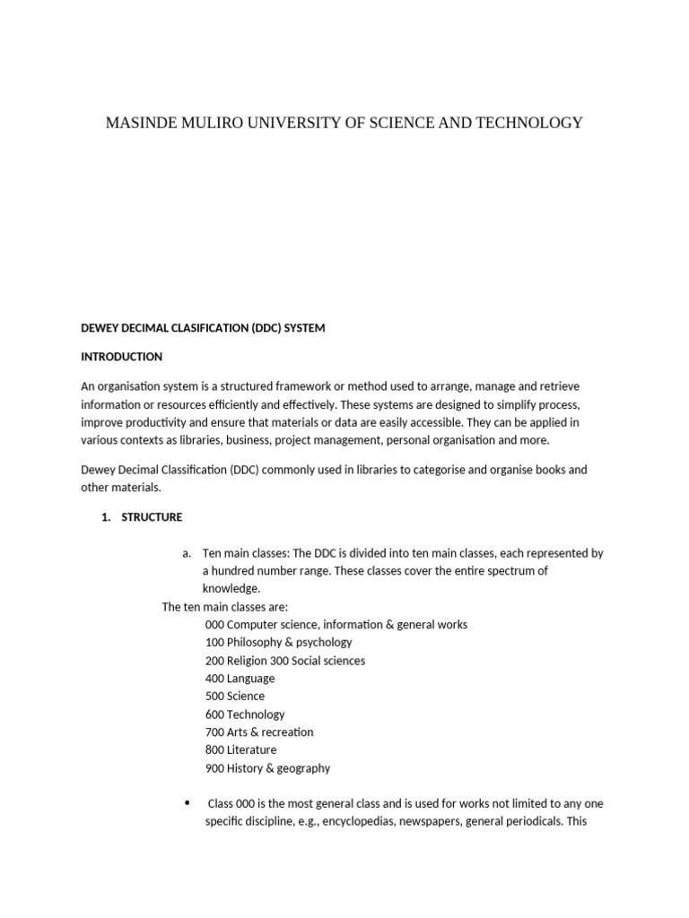 Alupe University Library Classification System | PDF | Science ...