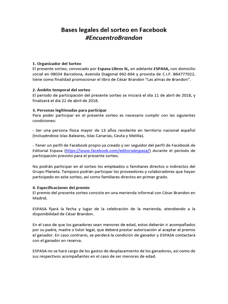 1 Bases Legales Sorteo Cesar Brandon FB | PDF | Justicia | Crimen y ...