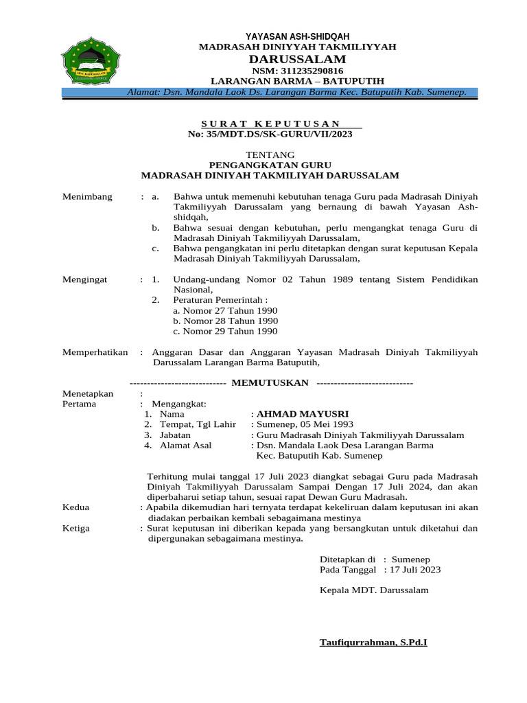 Contoh SK MDT 2023-2024 | PDF