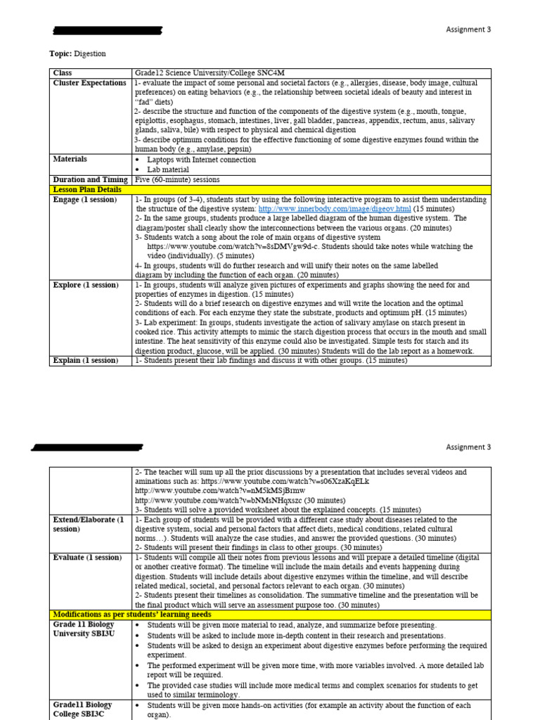Grade 12 Digestive System Lesson Plan | PDF | Digestion | Human ...