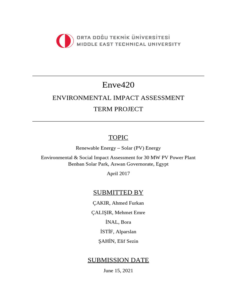 Enve420 - TP Örnek | PDF | Environmental Impact Assessment | Energy Development