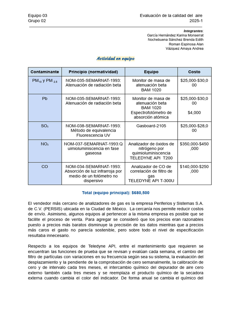 ECAi Equipo03 EquiposCostos | PDF | Química Física