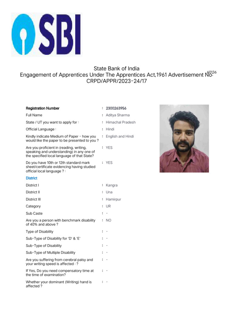 SBI Apprentice Application Form | PDF