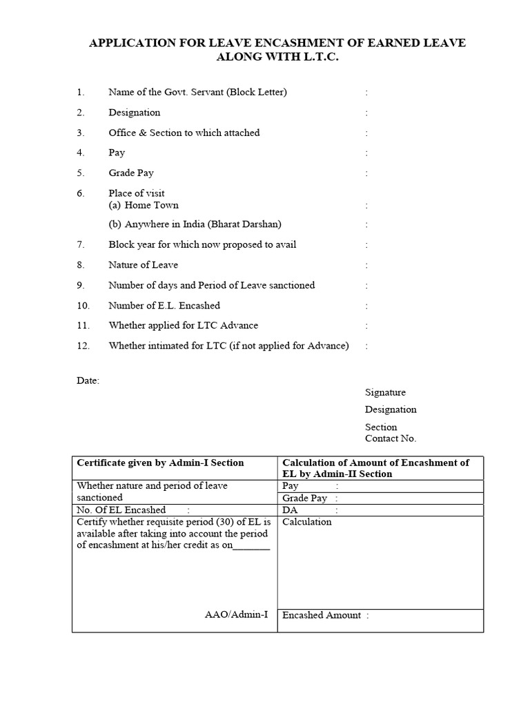 Leave Encashment Application Form | PDF