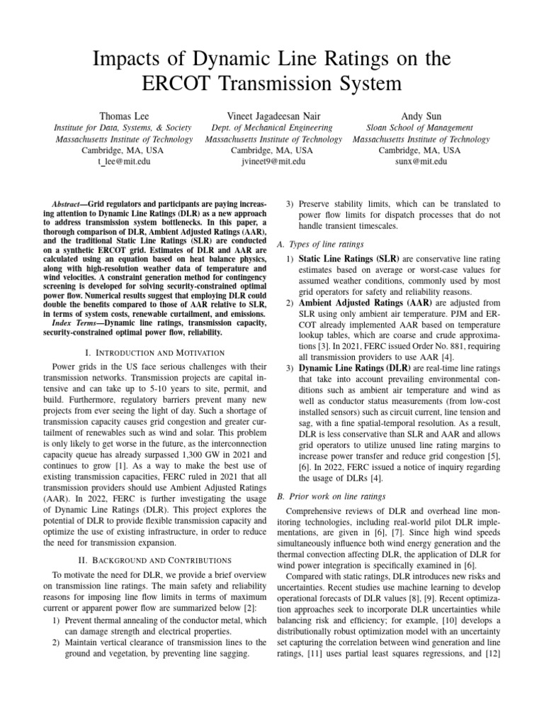 Impact of Dynamic Line Rating On The ERCOT | PDF | Electric Power ...