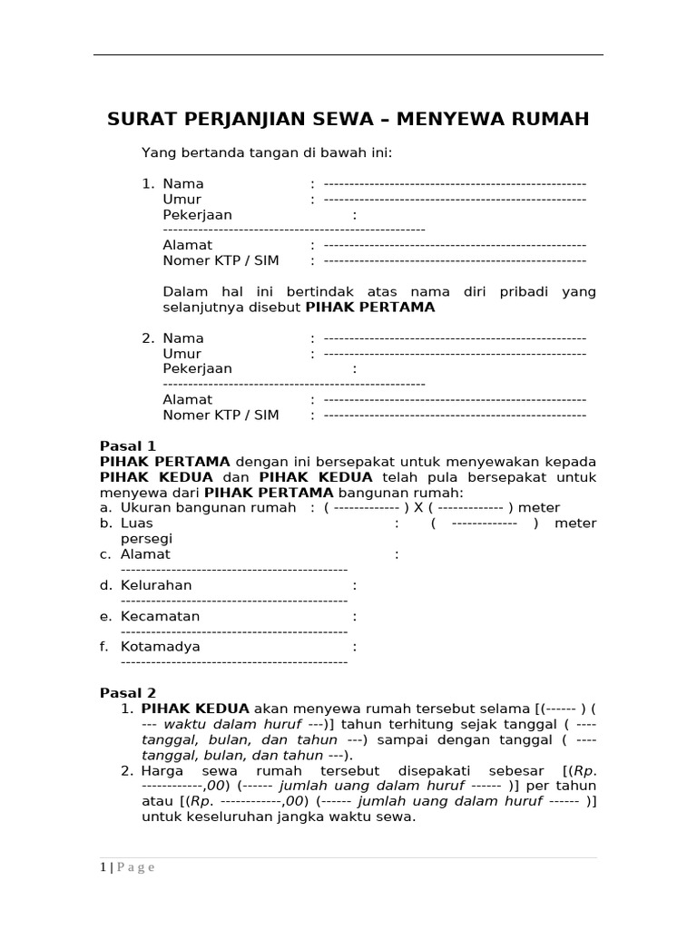 Surat Perjanjian Sewa | PDF