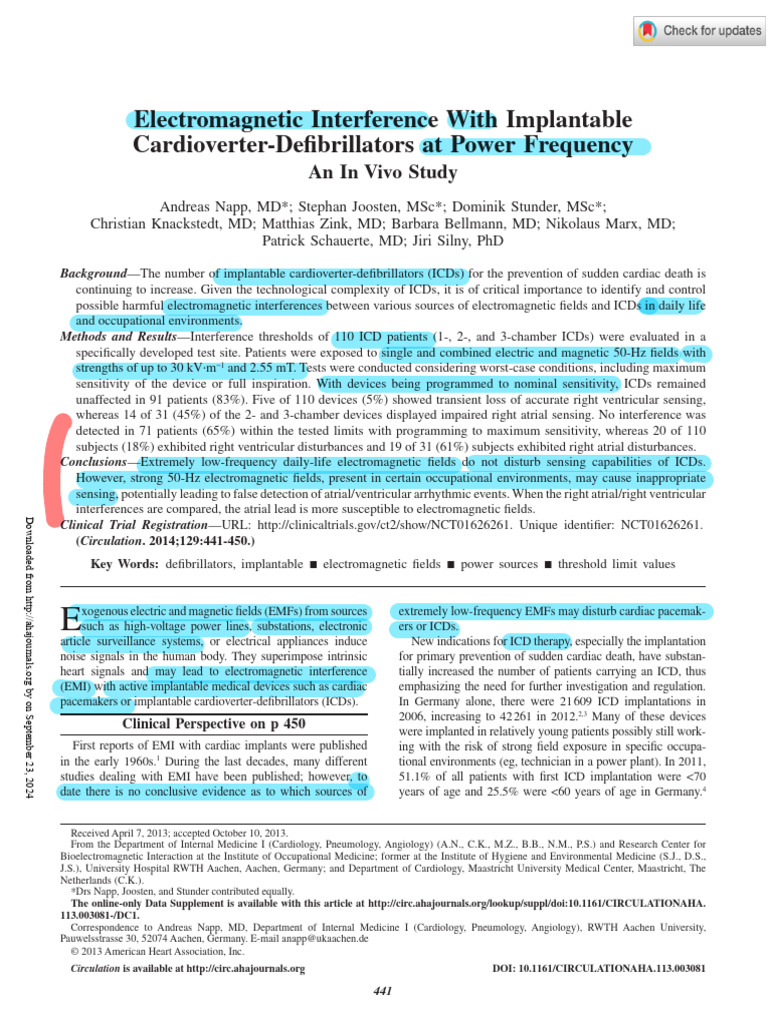 Napp Et Al 2013 Electromagnetic Interference With Implantable Cardioverter | PDF | Clinical ...