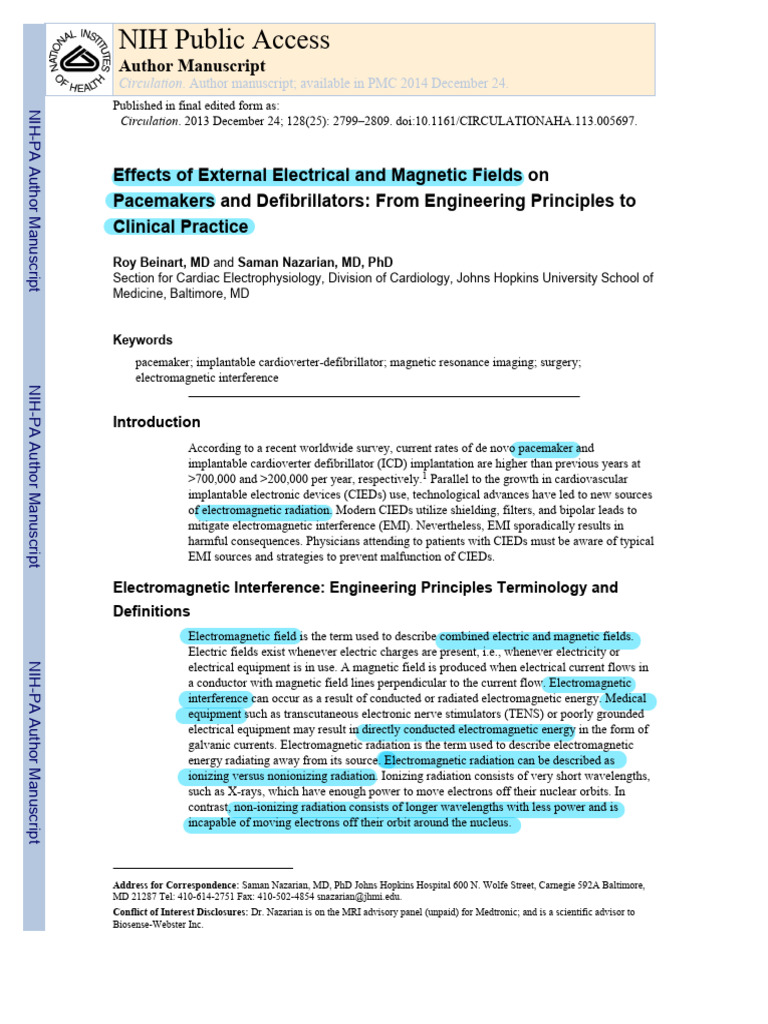 Stunder Et Al 2017 in Vivo Study of Electromagnetic Interference | PDF ...