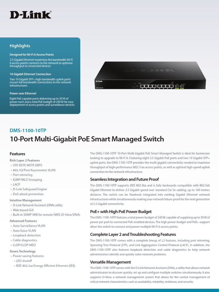 DMS 1100 10TP Datasheet EU EN | PDF | Computer Network | Network Switch