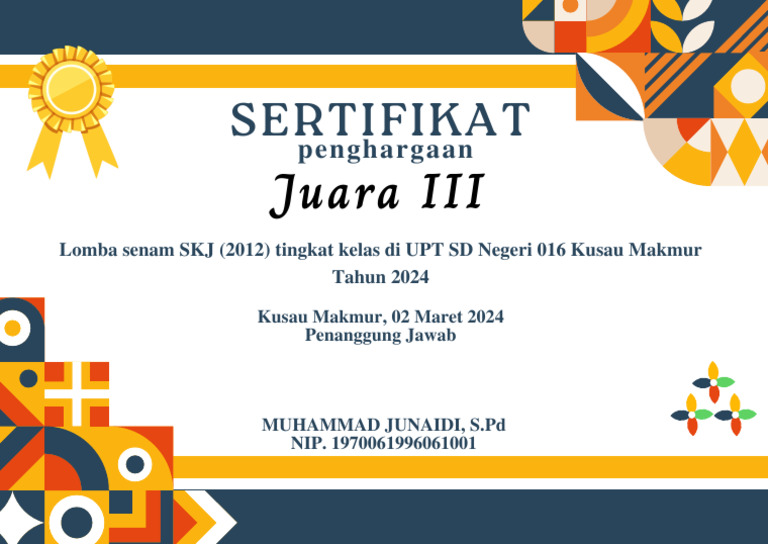 Sertifikat Juara Senam SD | PDF