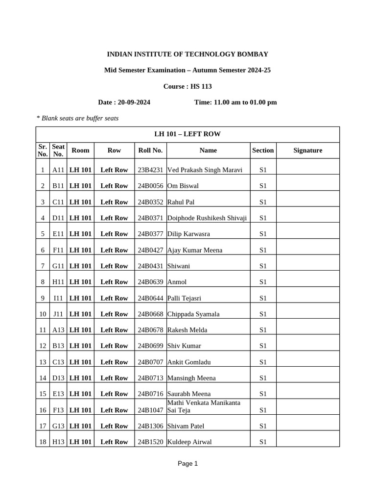 HS 113 Seating Arrangements | PDF