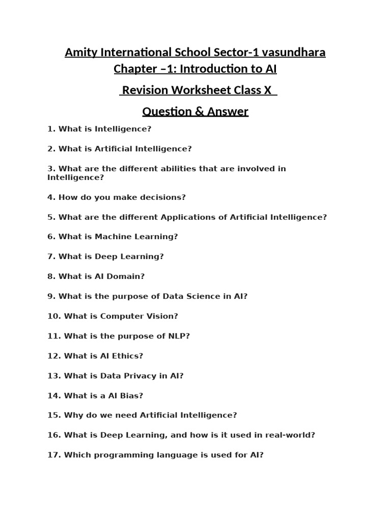 AI Concepts and Applications Worksheet | PDF | Games & Activities | Technology & Engineering