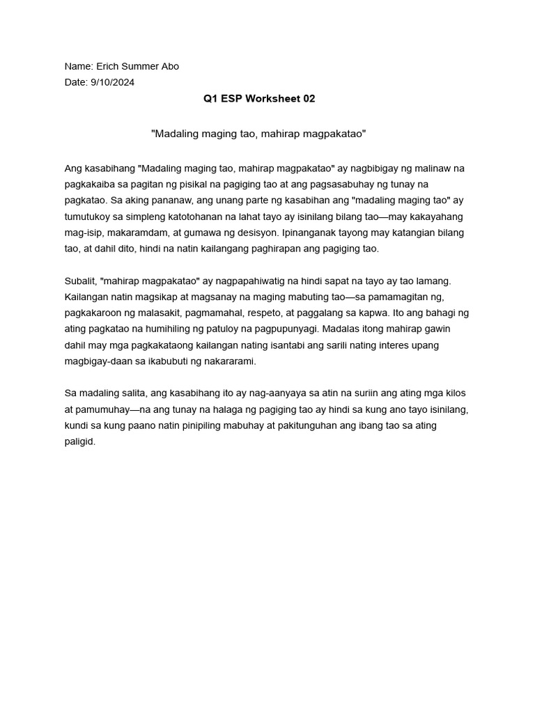 Q1 ESP Worksheet 02 | PDF