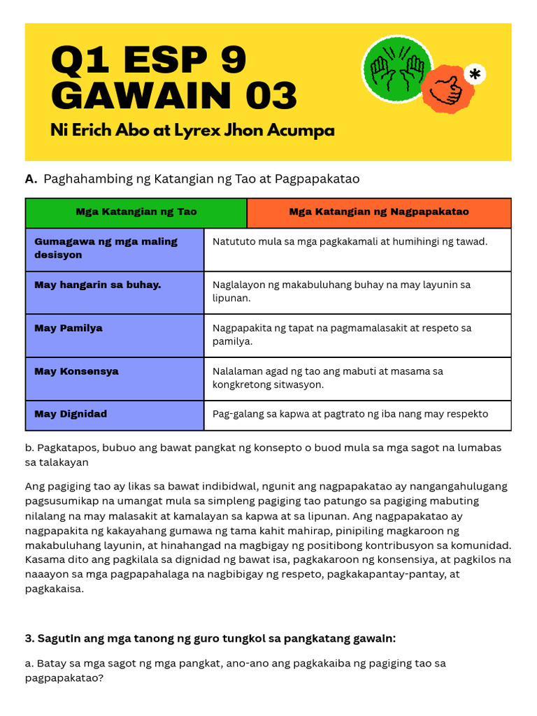 Q1 Esp 9 Gawain 03: Ni Erich Abo at Lyrex Jhon Acumpa | PDF