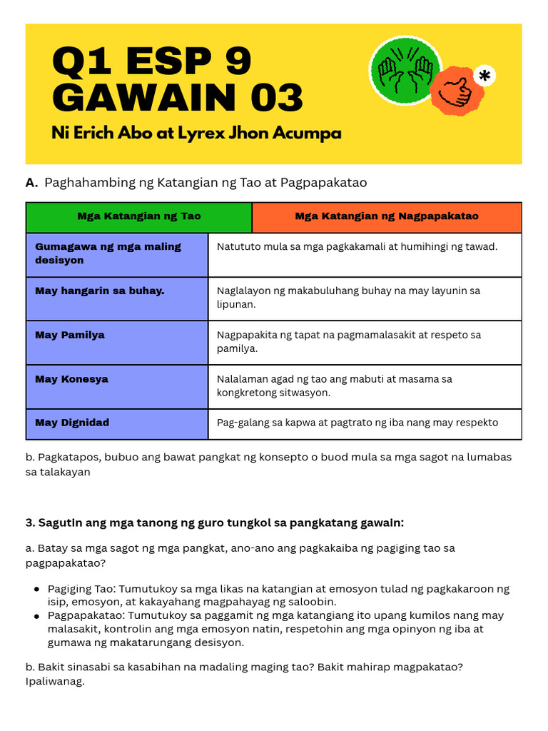 Q1 Esp 9 Gawain 03: Ni Erich Abo at Lyrex Jhon Acumpa | PDF