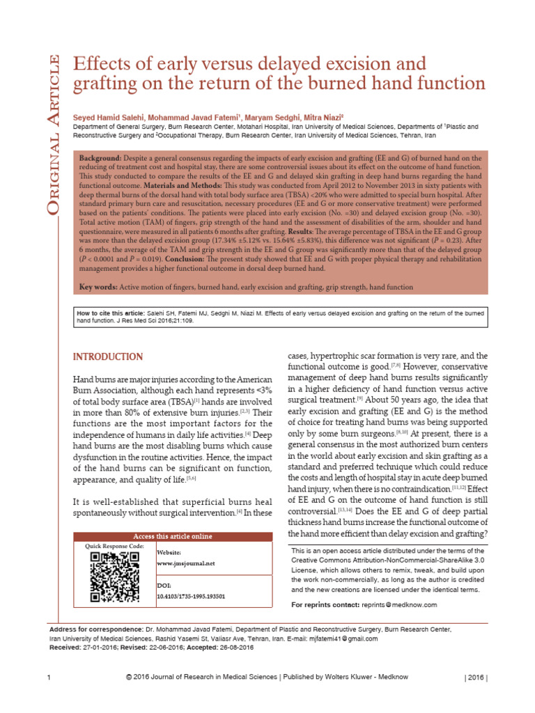 Effects of Early Versus Delayed Excision And.109 | PDF | Surgery ...