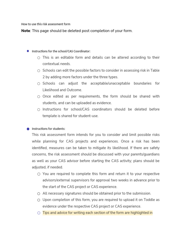 CAS_Risk_assessment_form_V2 | PDF | Risk | Risk Assessment