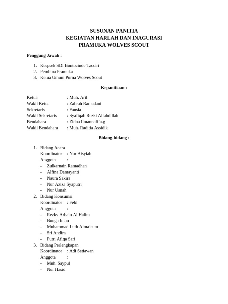 Susunan Panitia Harlah Pramuka 2024 | PDF | Perjalanan | Seni