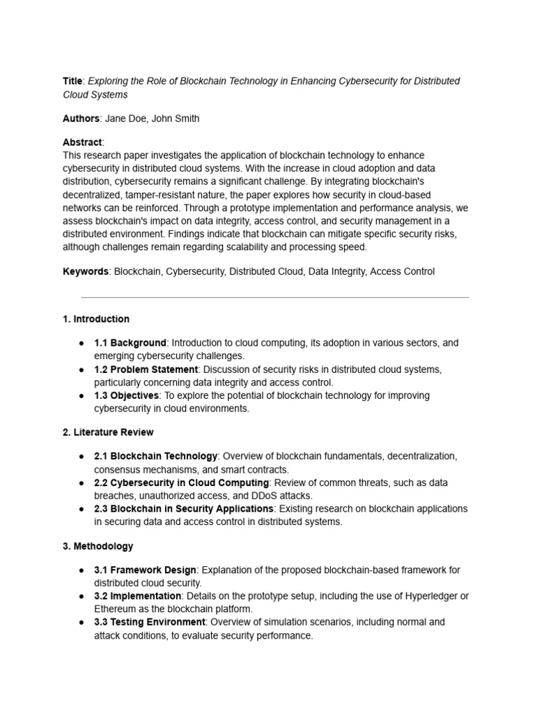 Title - Exploring The Role of Blockchain Technology in Enhancing Cybersecurity For Distributed ...