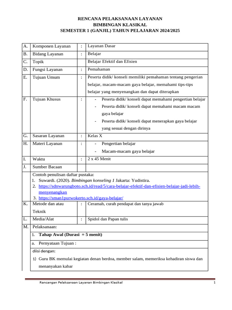 FORMAT RPL BIMBINGAN KLASIKAL Superisi | PDF
