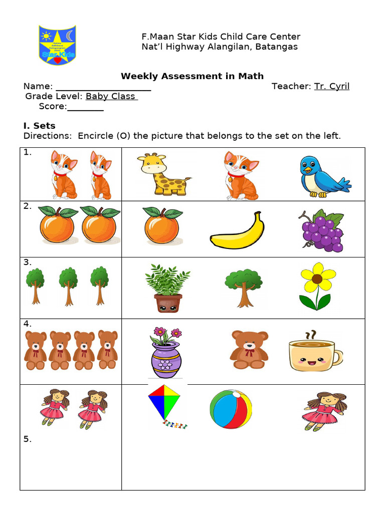 Weekly Assessments for Baby Class | PDF