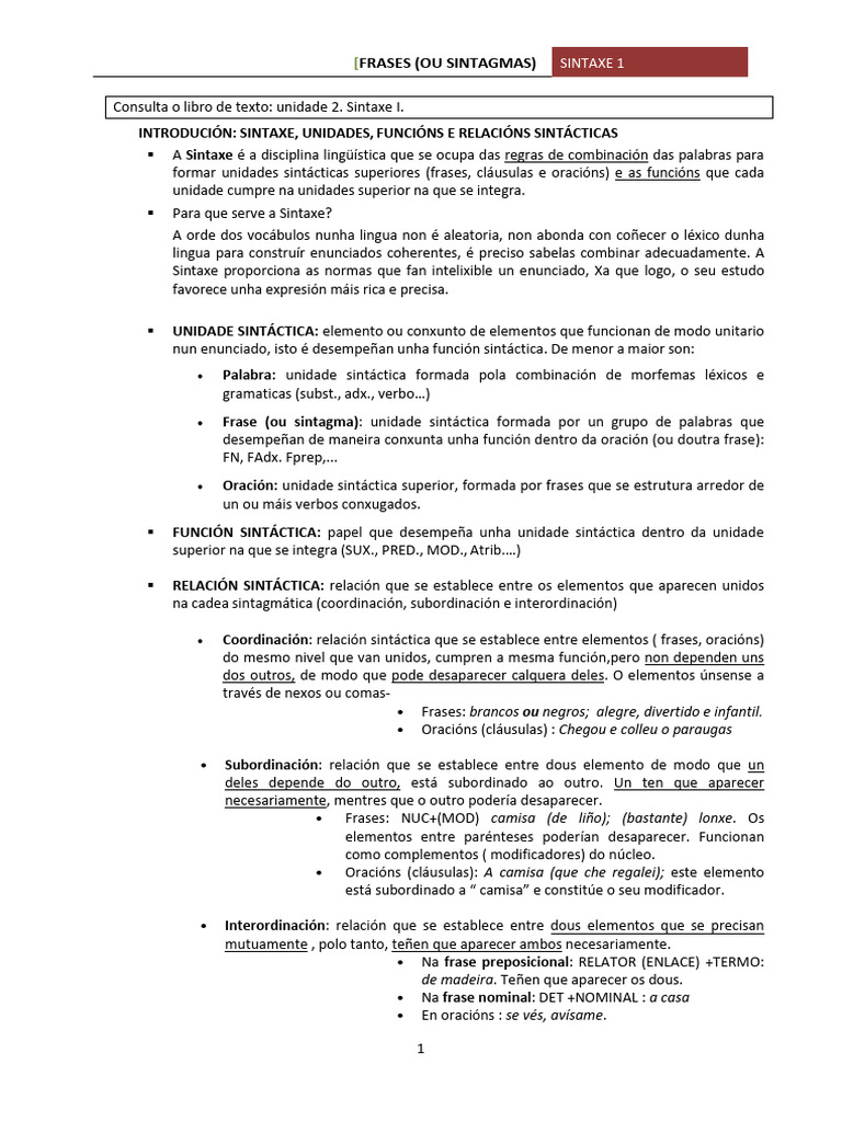Sintaxe 1 - Frases Actualizado | PDF