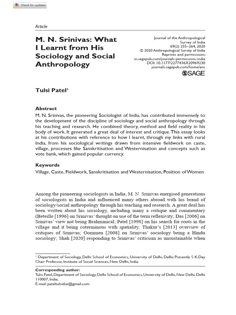 M. N. Srinivas - What I Learnt | PDF | Caste | Sociology