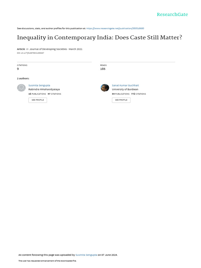 Inequality in Contemporary India Does Caste Still Matter | PDF | Social ...