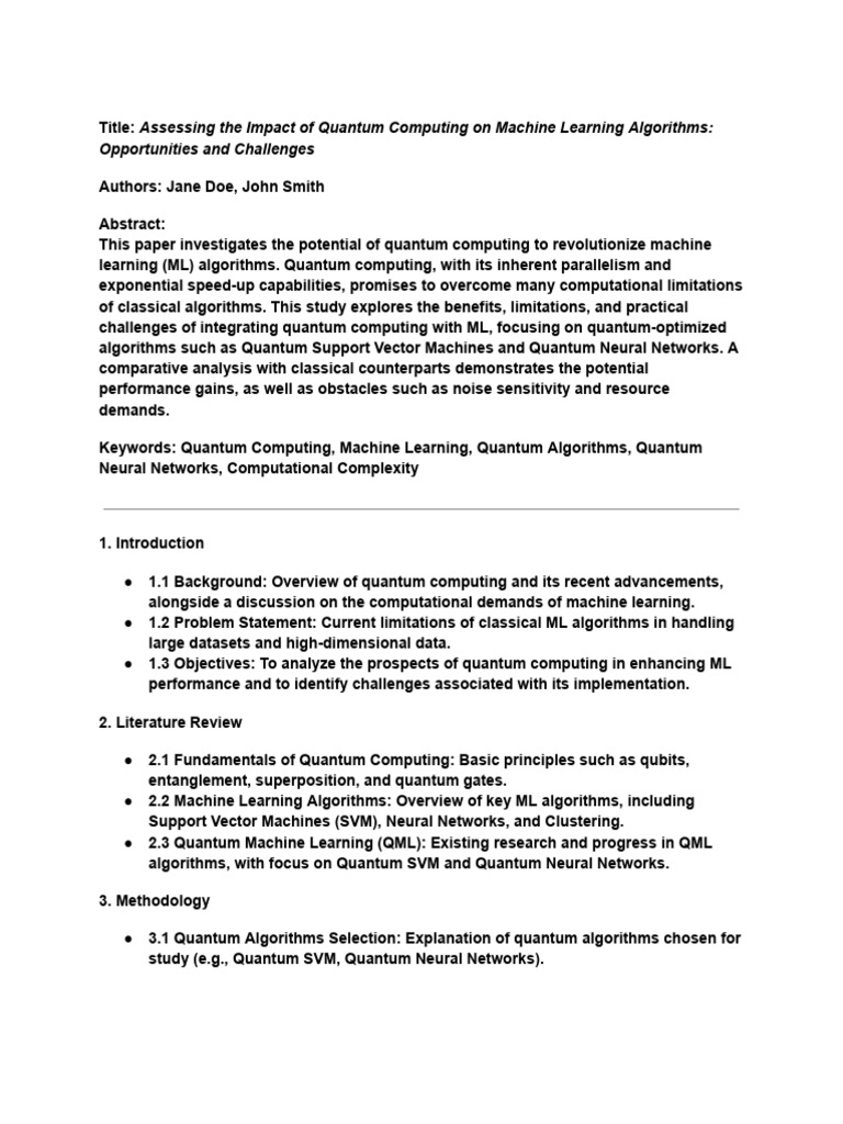 Title - Assessing The Impact of Quantum Computing On Machine Learning Algorithms - Opportunities ...