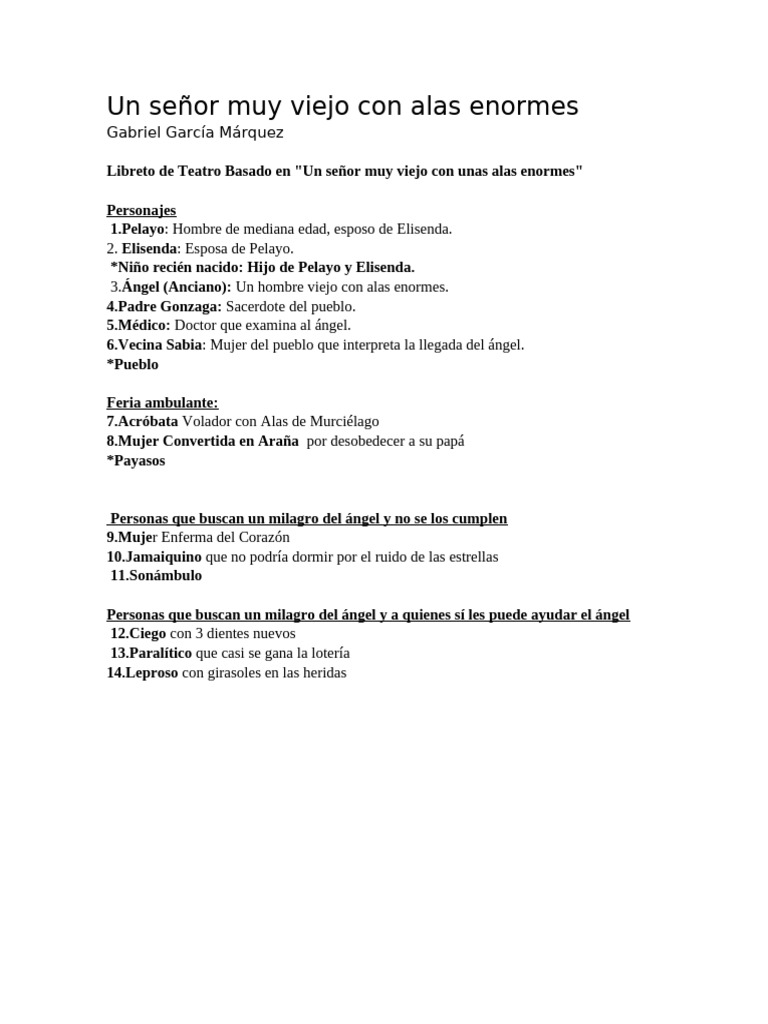 Un Señor Muy Viejo Con Alas Enormes - Libreto. OBRA | PDF
